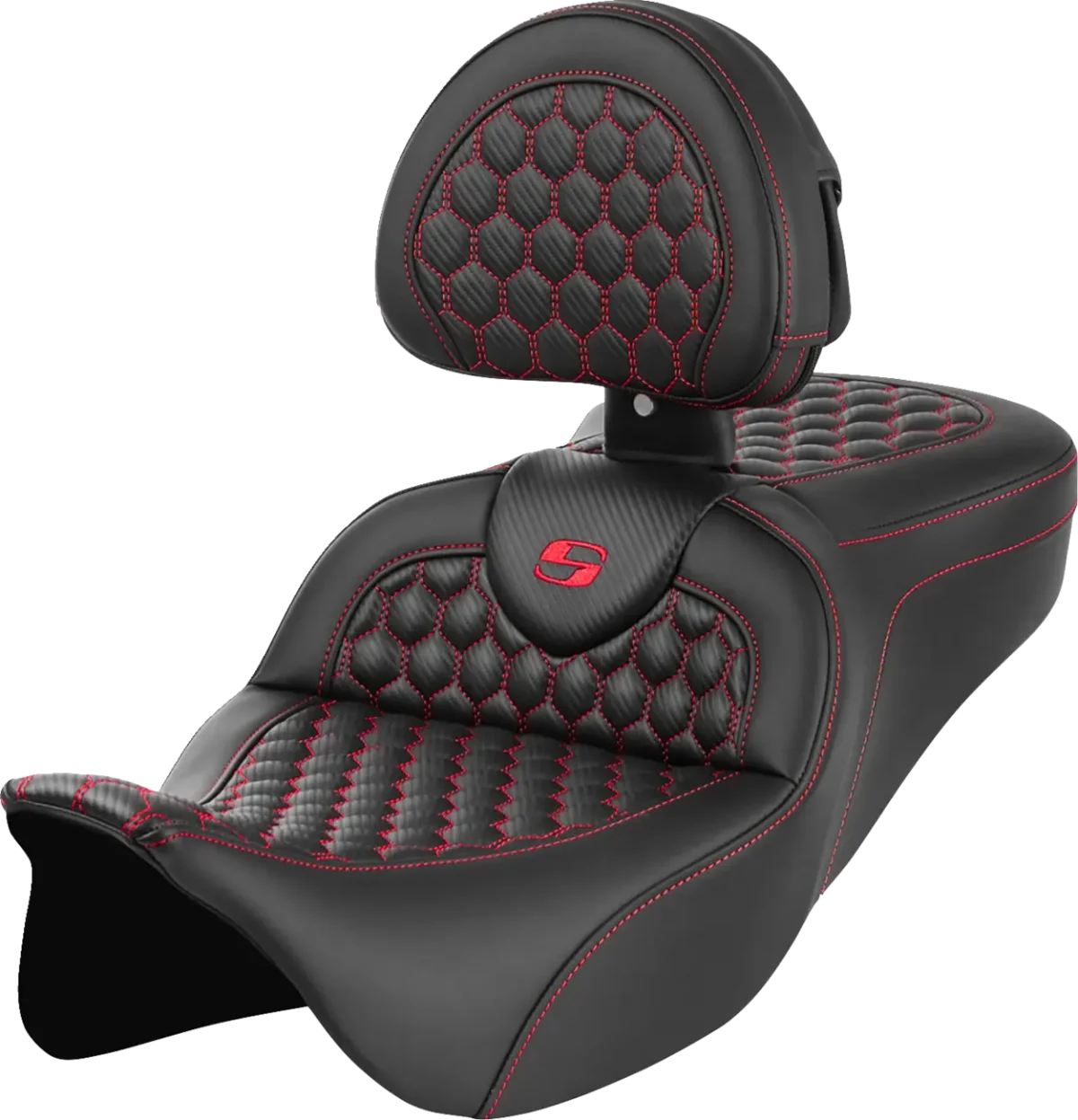 Saddlemen Roadsofa MED ryglæn, Carbon Fiber og røde Honey comb syninger ...